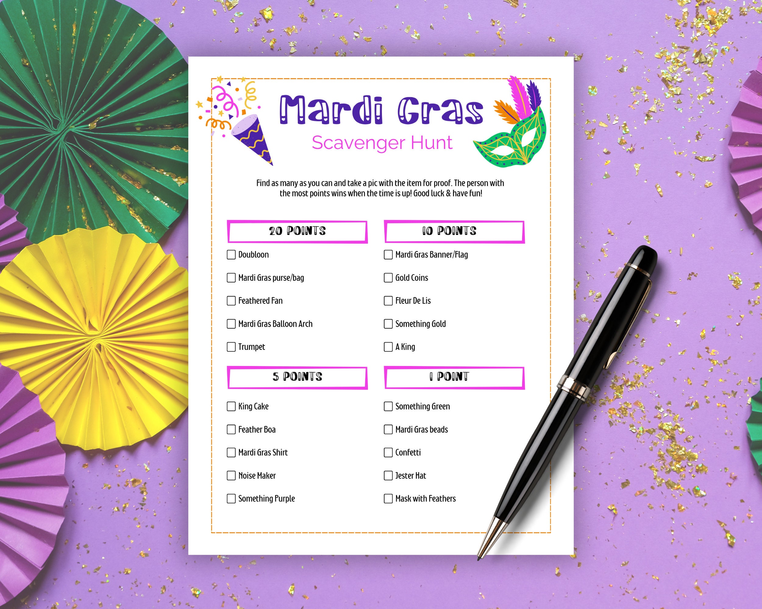 Mardi Gras Scavenger Hunt Game, Fat Tuesday Party Game, Printable Mardi ...