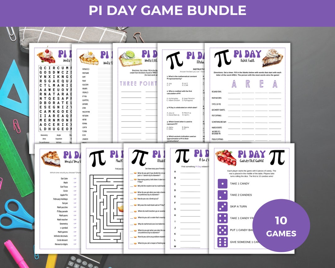 Pi Day Game Day Bundle, Printable Pi Day Activity Bundle, Pi Day Party ...
