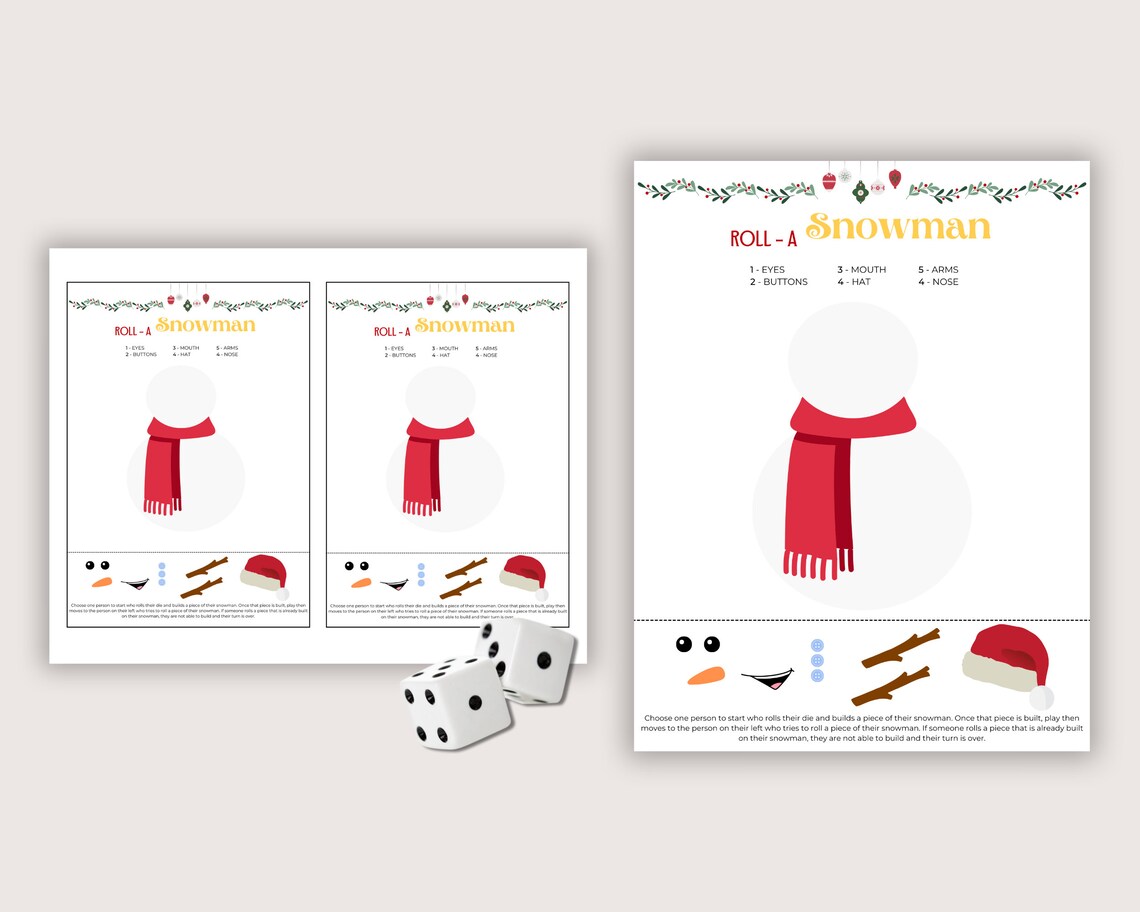 Roll a Snowman Game, Printable Christmas Dice Game, Holiday Party Game ...