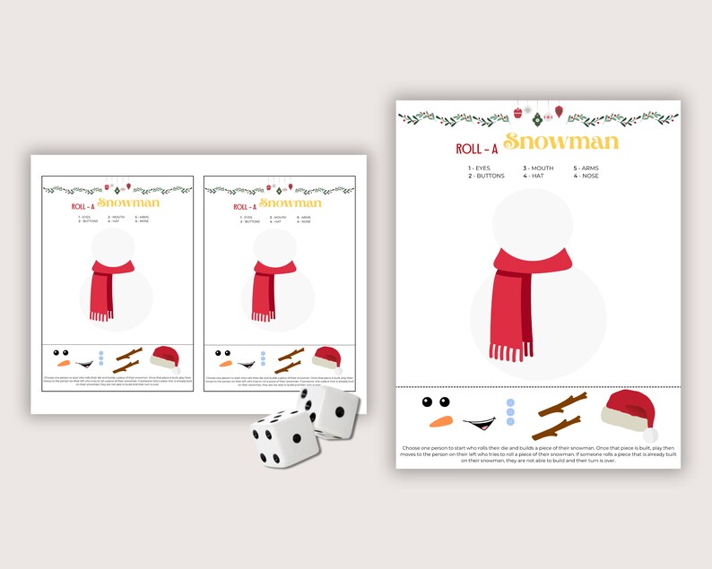 Roll a Snowman Game, Printable Christmas Dice Game, Holiday Party Game ...