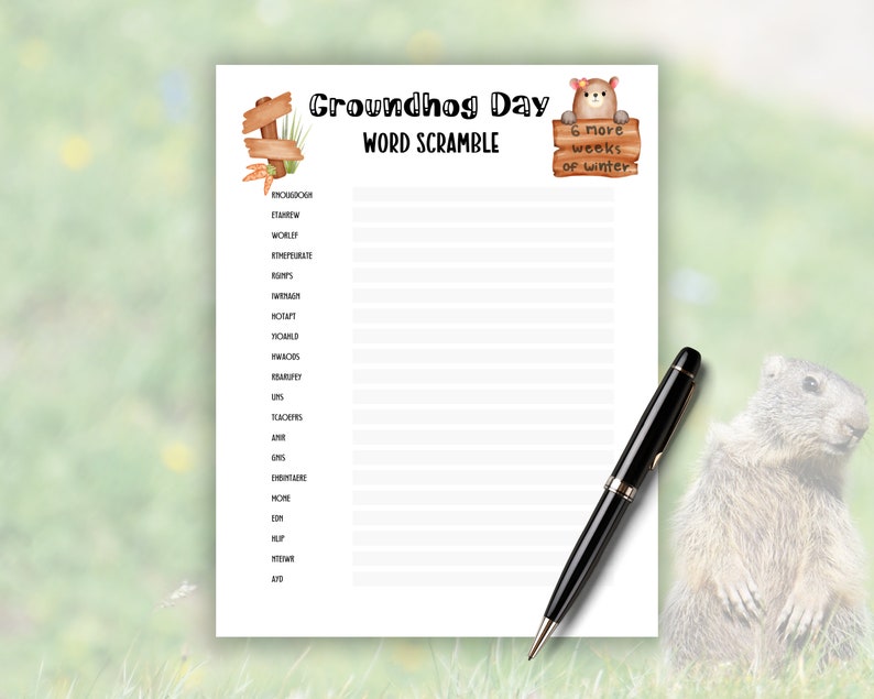 Groundhog Day Word Scramble Game, Groundhog Day Word Game, Printable ...