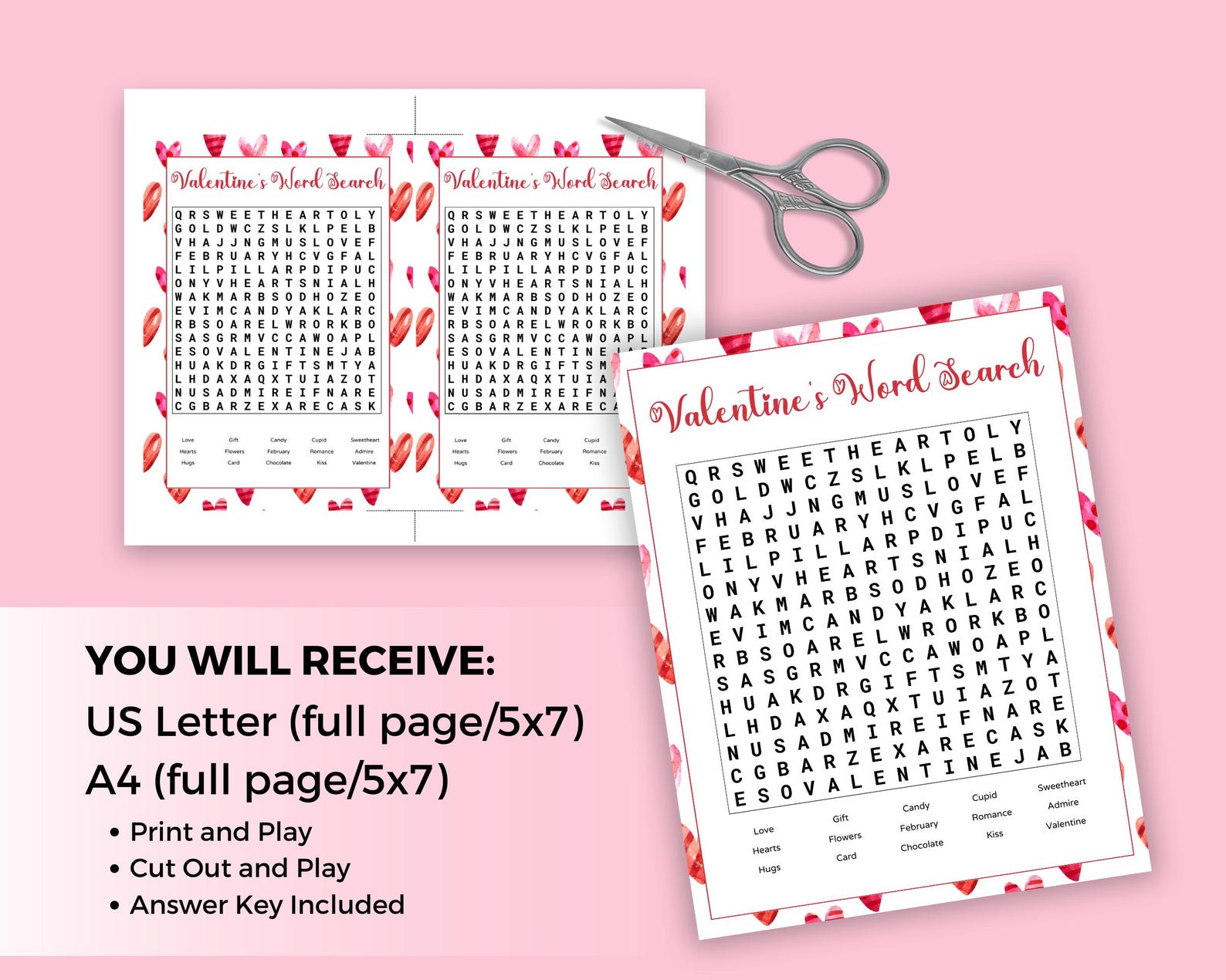 Valentine's Day Word Search Game, Printable Valentine's Day Game ...