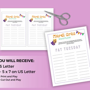 Mardi Gras Word Puzzle Game, Fat Tuesday Party Game, Printable Mardi ...