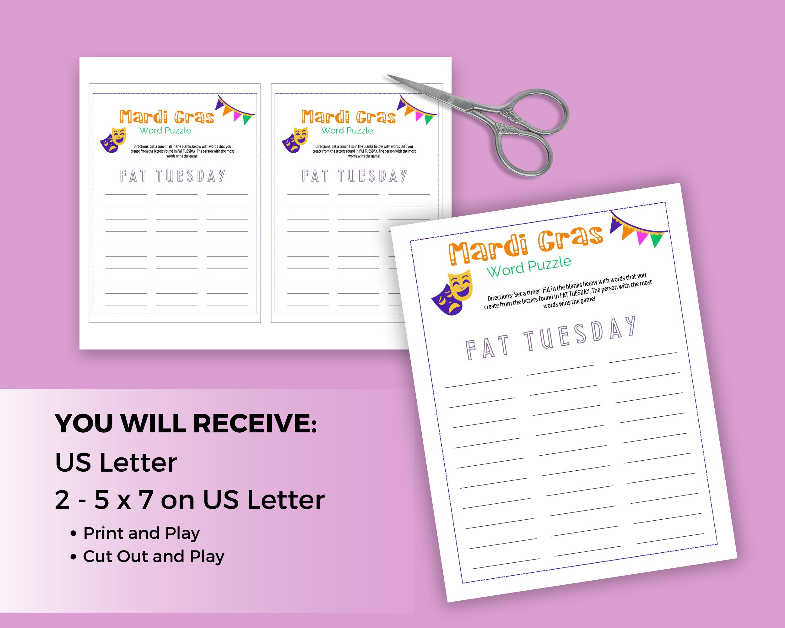 Mardi Gras Word Puzzle Game, Fat Tuesday Party Game, Printable Mardi ...