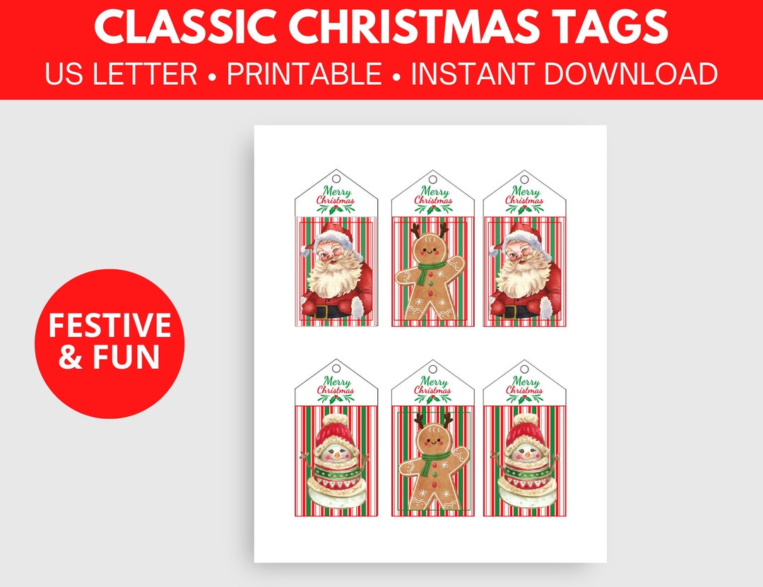 Classic Christmas Gift Tags Holiday Gift Tags Instant - Etsy