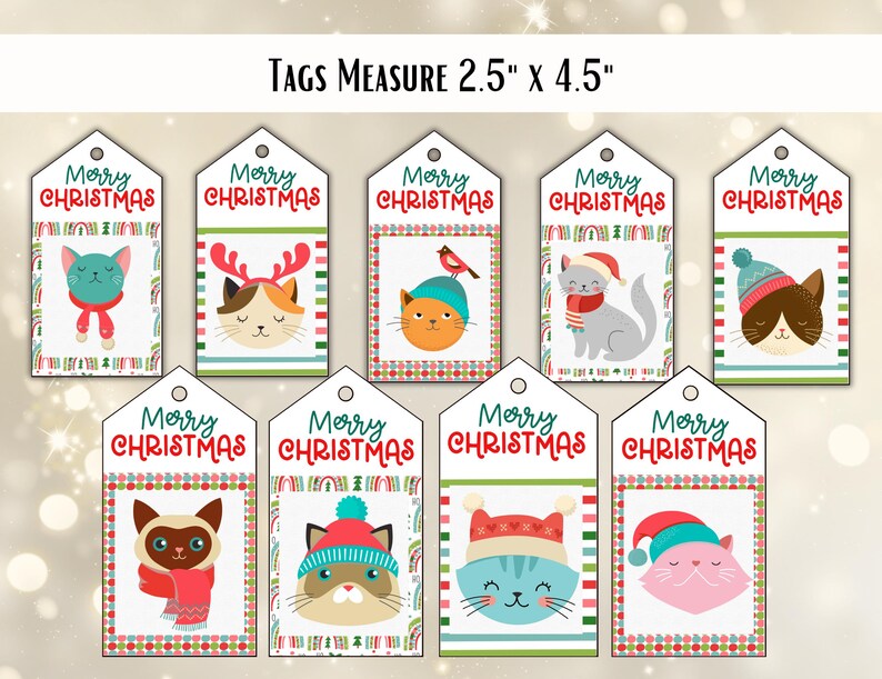 Cat Christmas Gift Tags, Printable Cat Holiday Gift Tags, Christmas ...