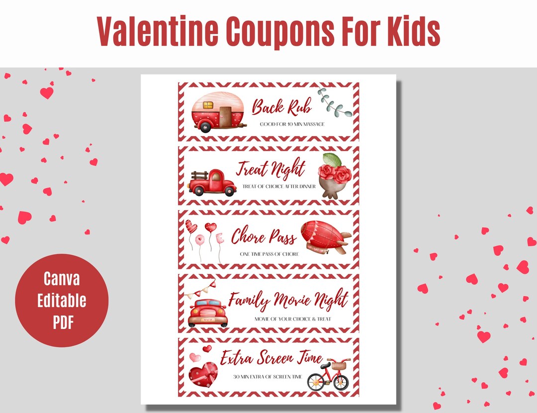 Editable Kids Valentine Coupon Book, Printable Love Coupons for Kids ...