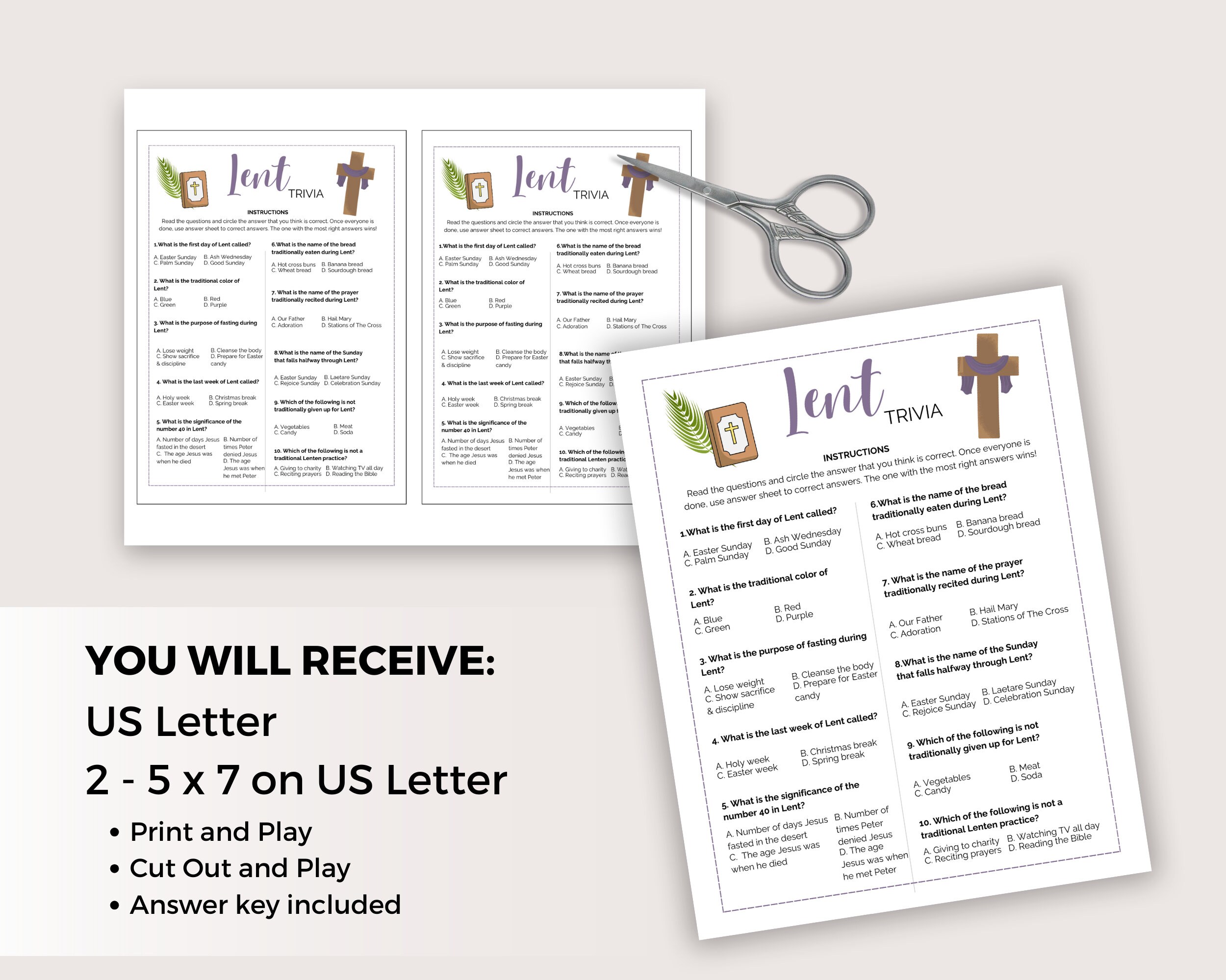 Lent Trivia Game, Printable Lenten Activity, Lent Party Game, Easter ...