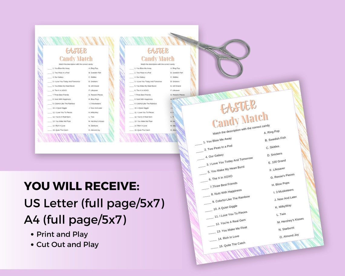Easter Candy Match Game, Printable Easter Candy Match Activity, Easter ...