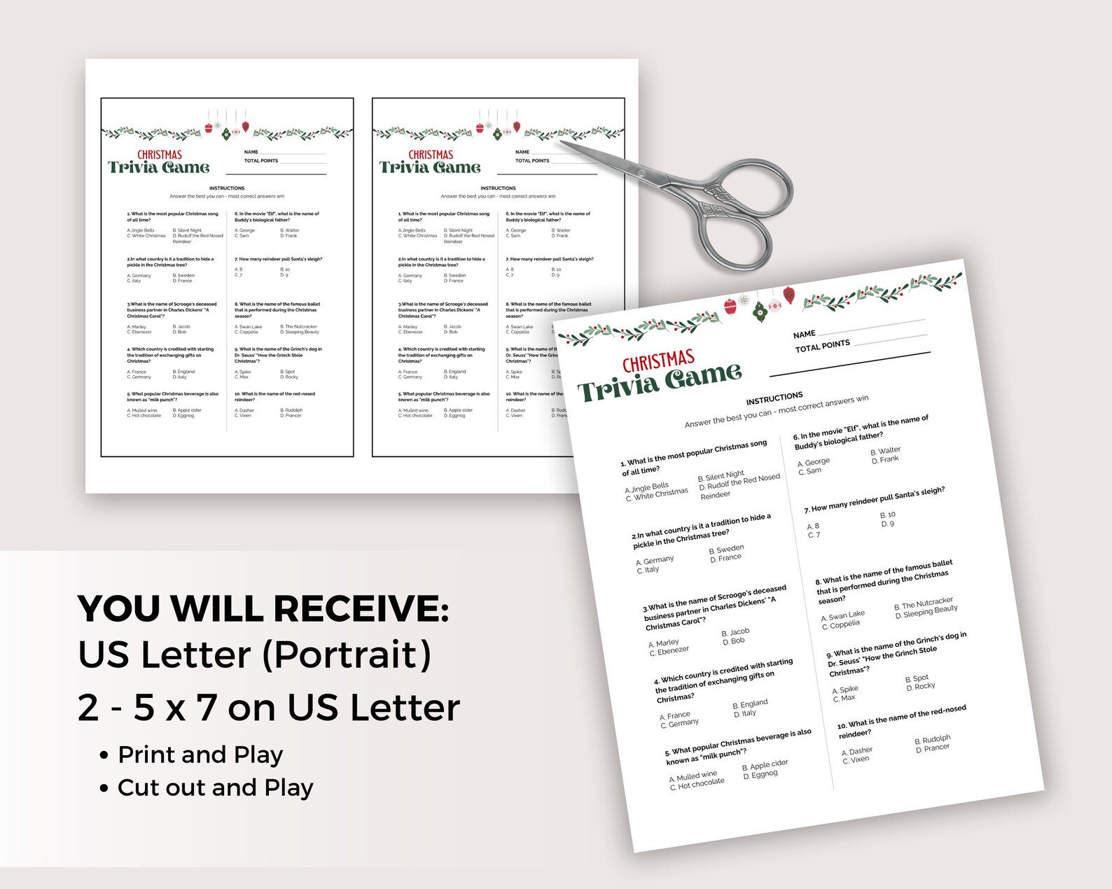 Christmas Trivia Game, Printable Trivia Game, Christmas Party Game ...
