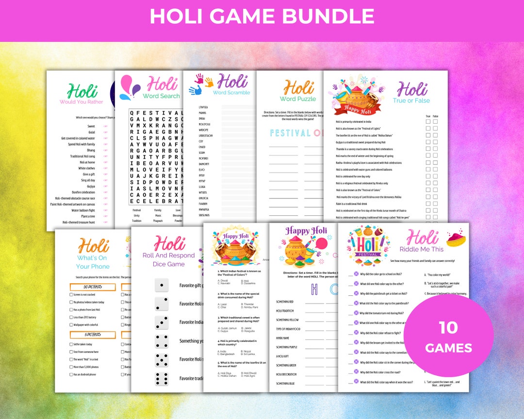 Holi Festival Games Bundle, Printable Holi Festival Activity Bundle ...
