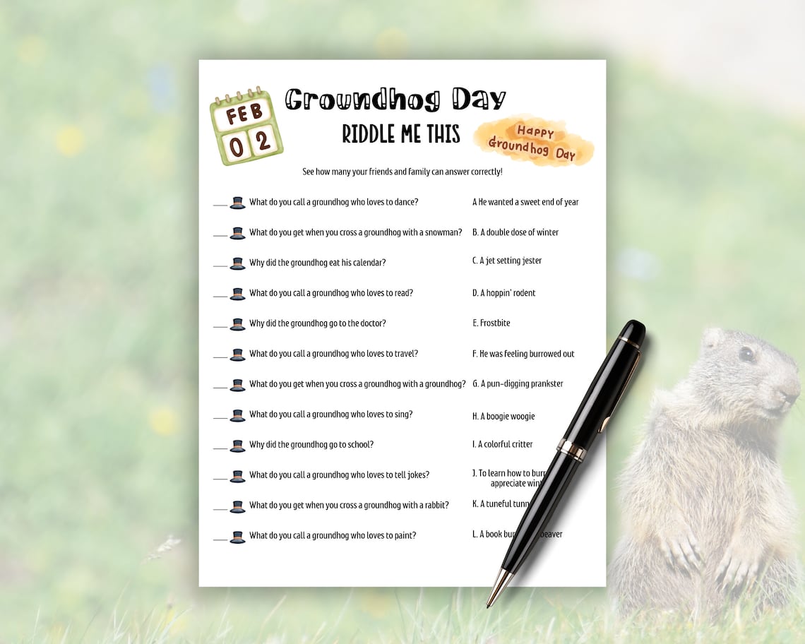 Groundhog Day Riddle Me This Game, Printable Groundhog Day Jokes ...