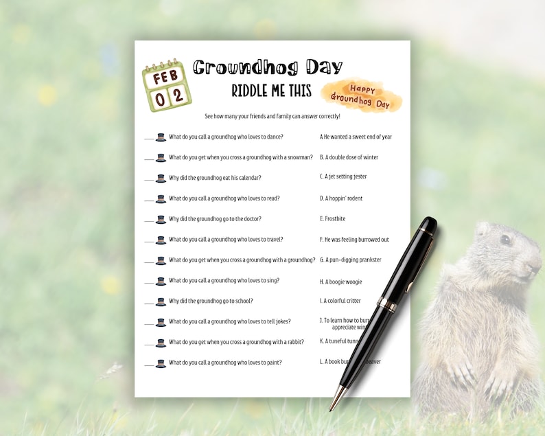 Groundhog Day Riddle Me This Game, Printable Groundhog Day Jokes ...