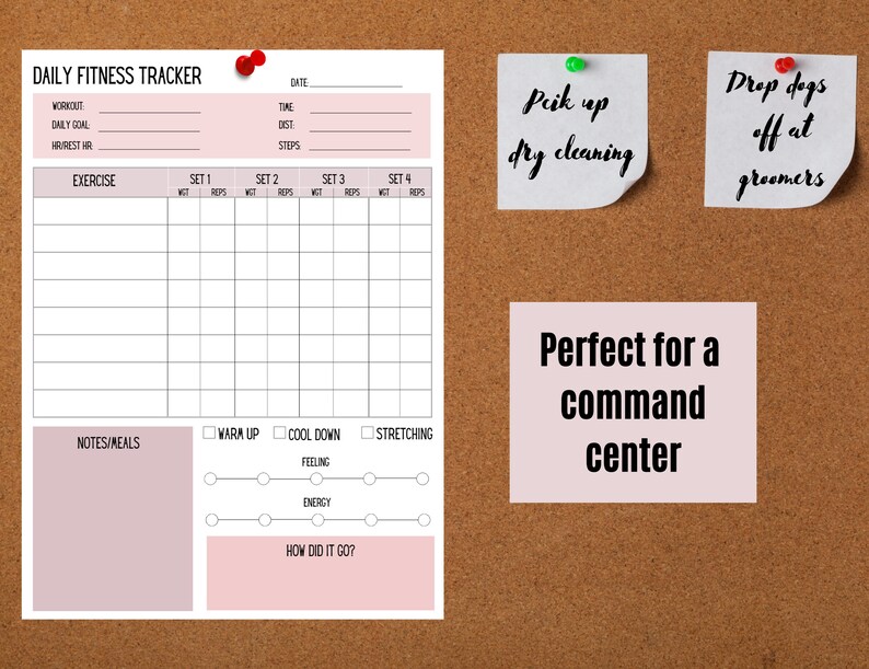 Printable Workout Tracker, Daily Fitness Tracker, Food Log, Energy ...