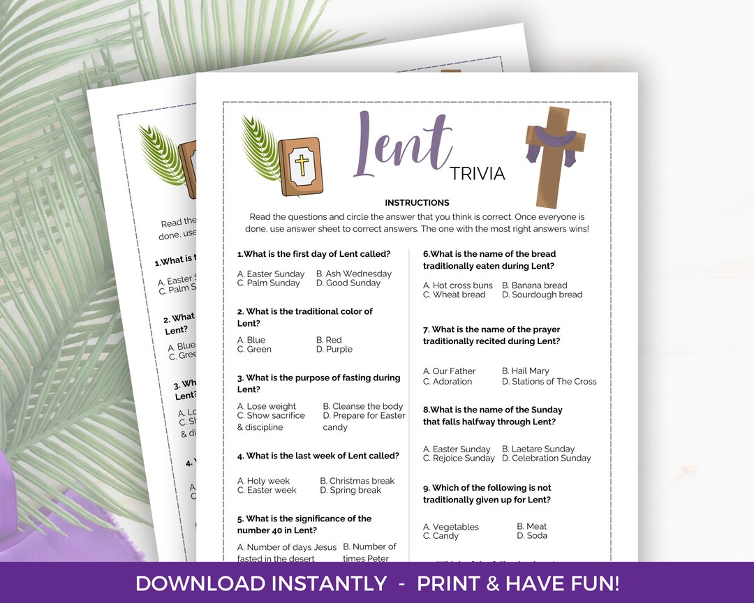 Lent Trivia Game, Printable Lenten Activity, Lent Party Game, Easter ...