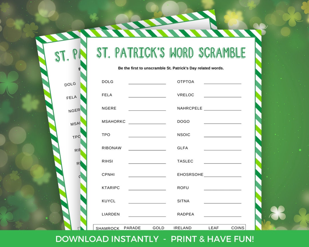St Patrick's Day Word Scramble, St Patrick's Day Game, St Patrick's Day ...