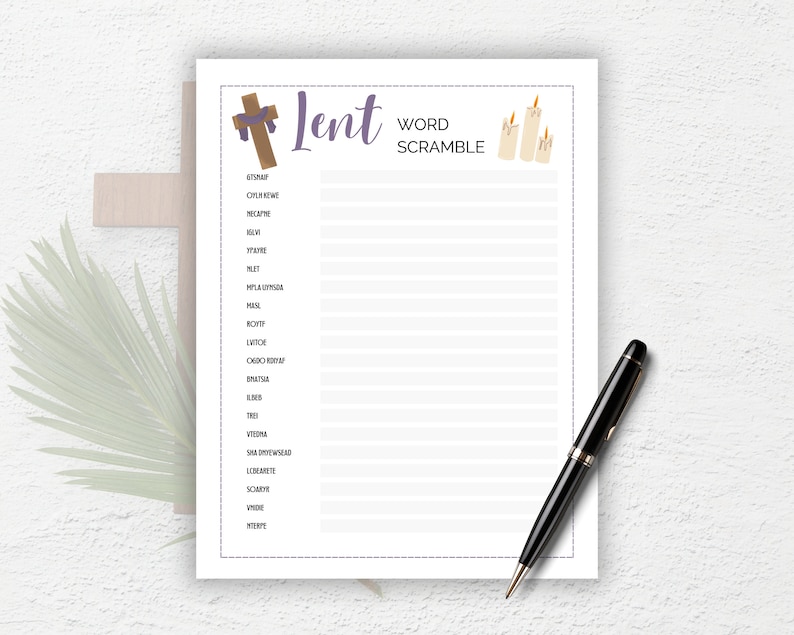 Lent Word Scramble Game, Printable Lenten Activity, Lent Party Game ...