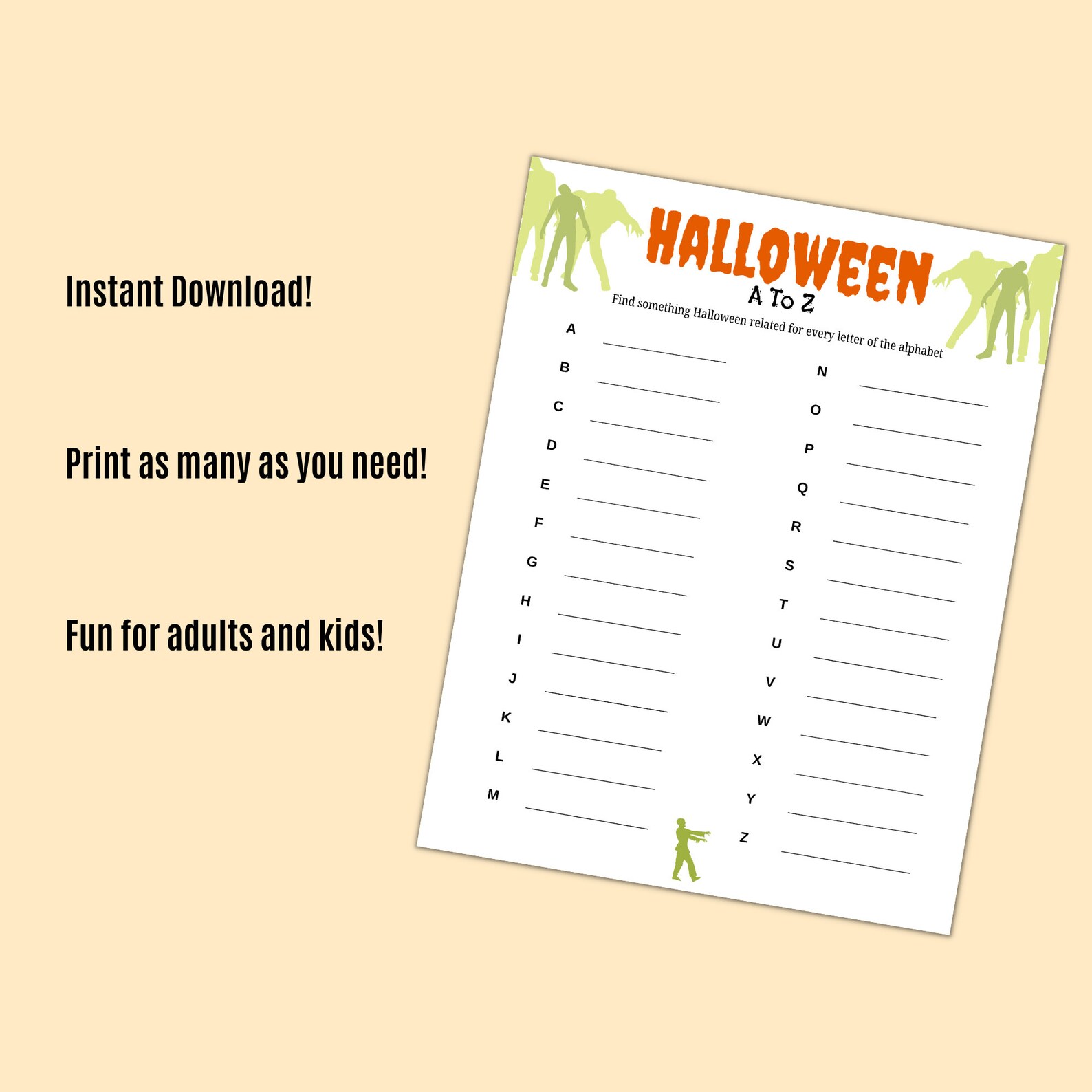 Halloween A to Z Game, Printable Halloween Game, Halloween Party Games ...