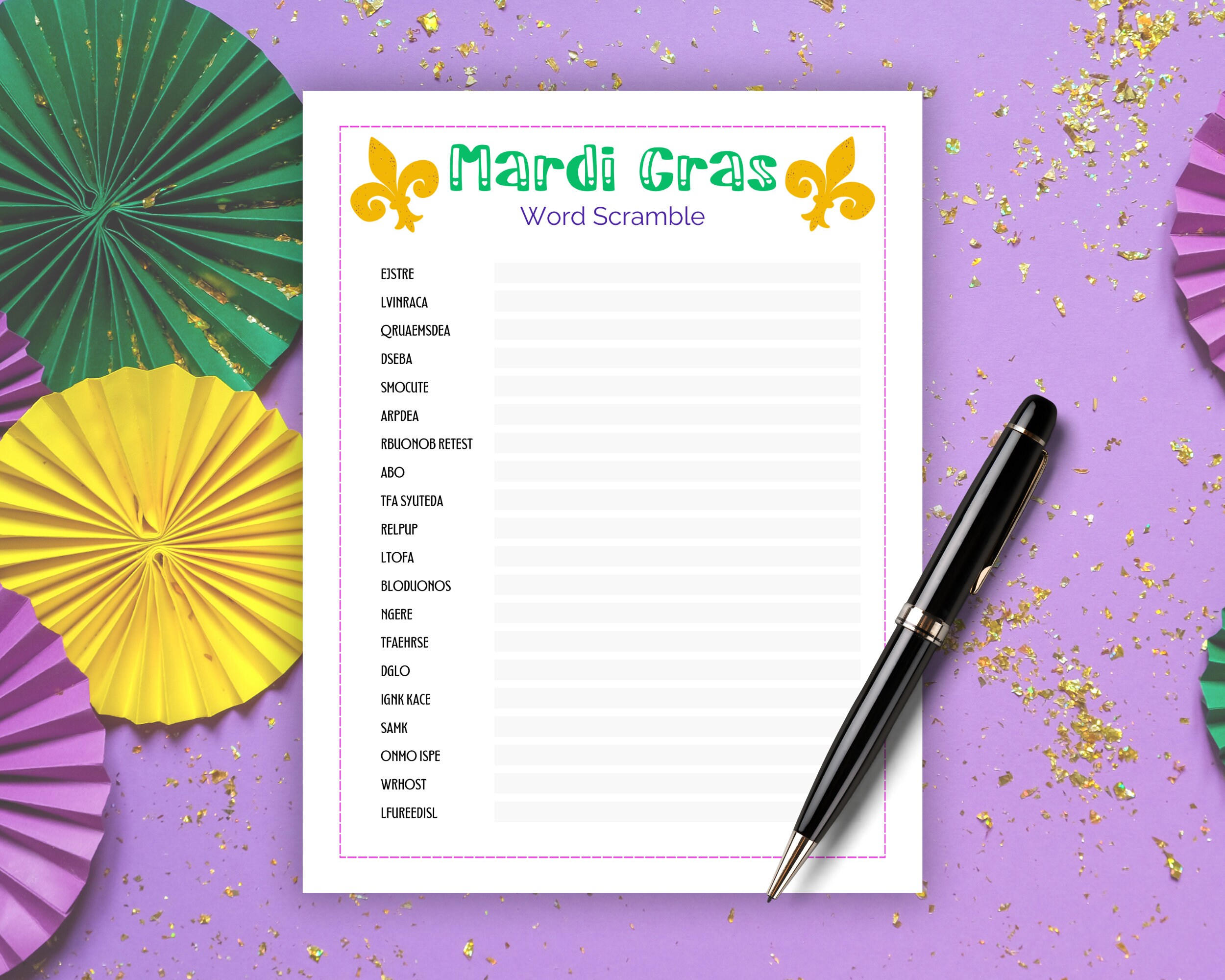 Mardi Gras Word Scramble Game, Fat Tuesday Party Game, Printable Mardi ...