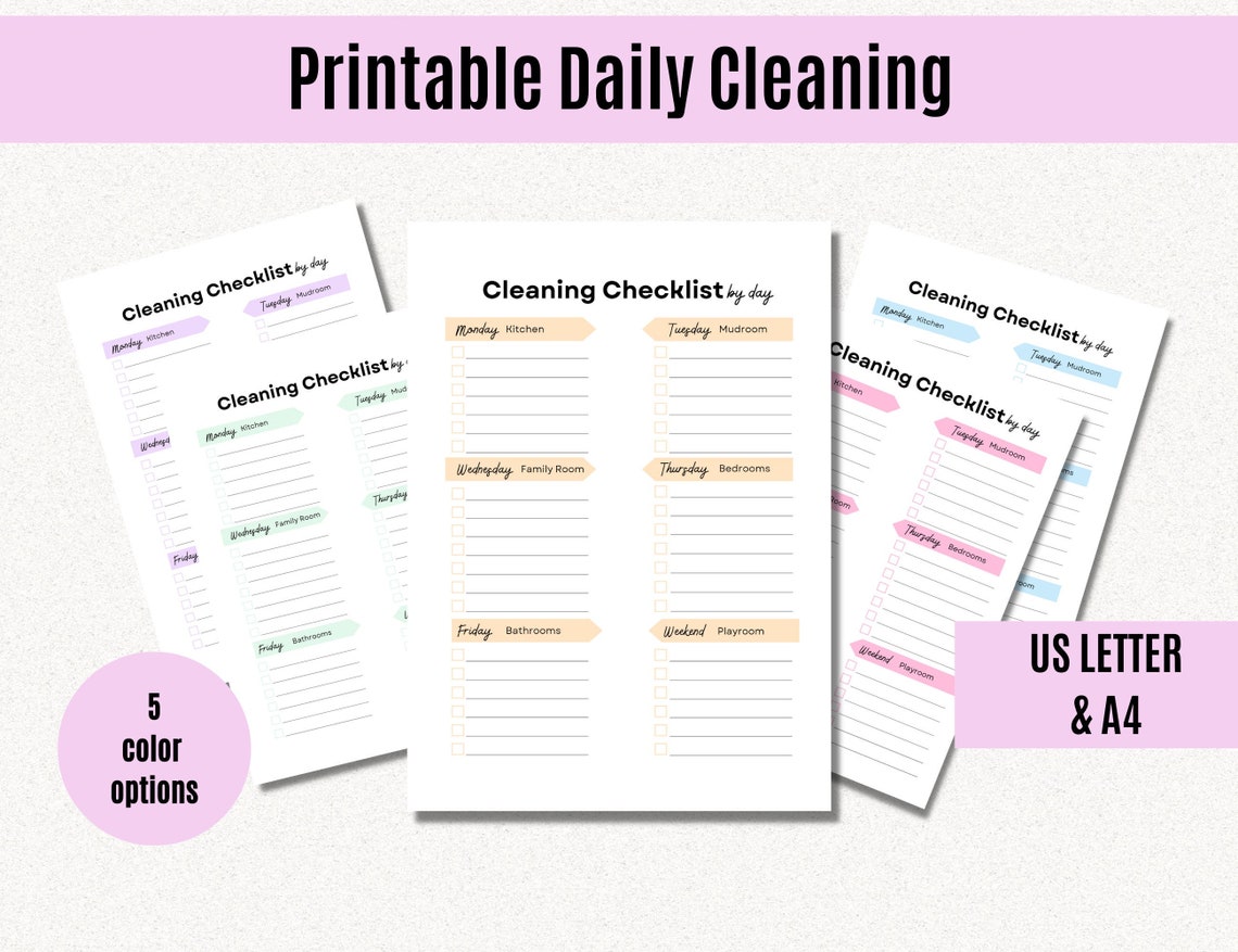 Printable Daily Cleaning Checklist, Daily Cleaning List, Cleaning ...