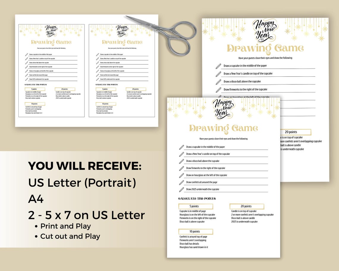 New Year's Drawing Game, Printable Drawing Challenge Game, New Years ...
