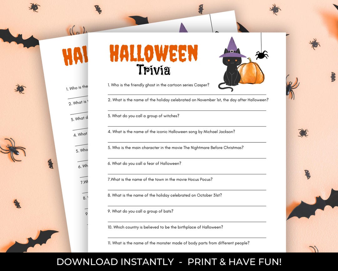Halloween Trivia Game, Printable Quiz Game, Halloween Party Game ...