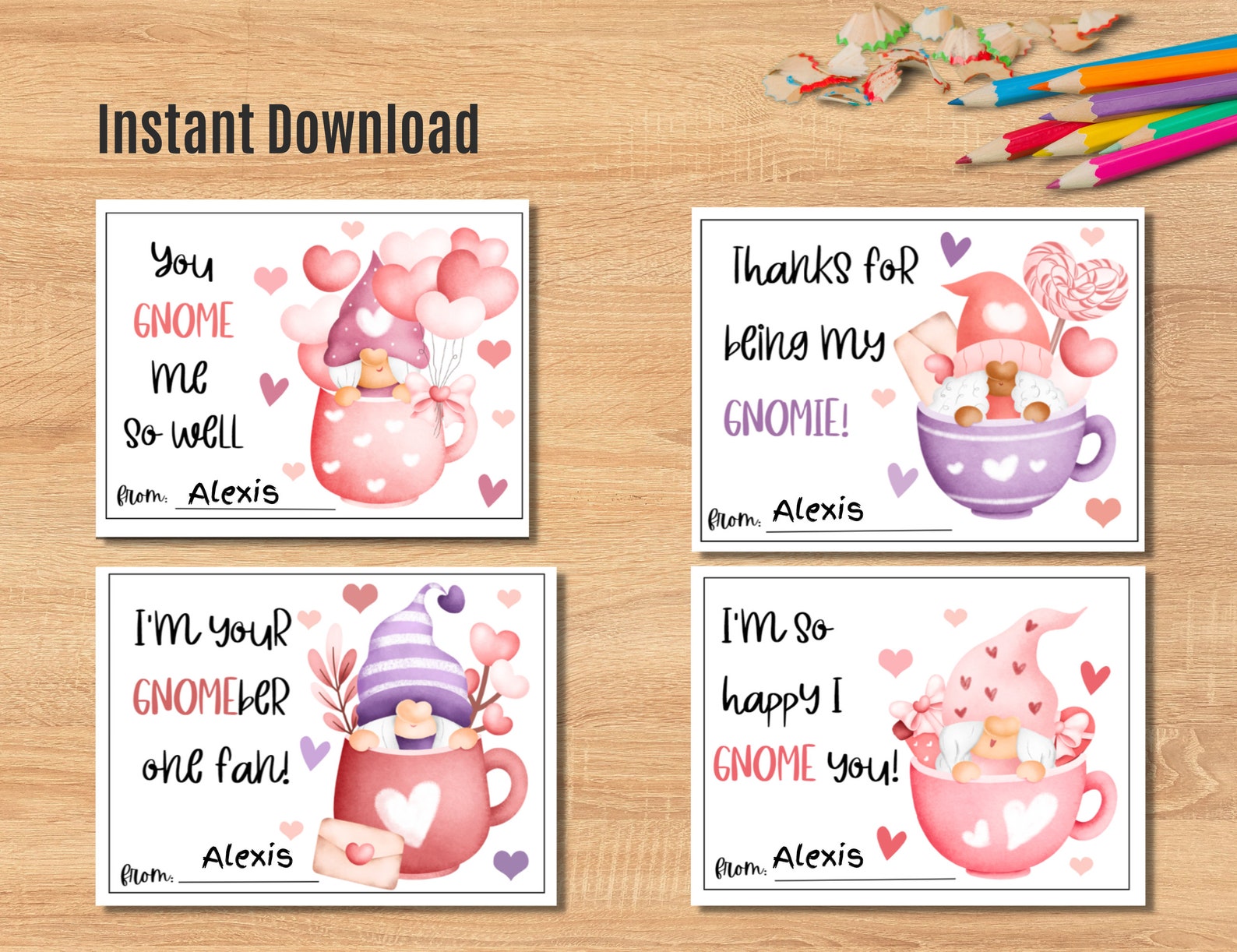 Printable Gnome Valentine Cards, Gnome Valentine Tags, School Valentine ...