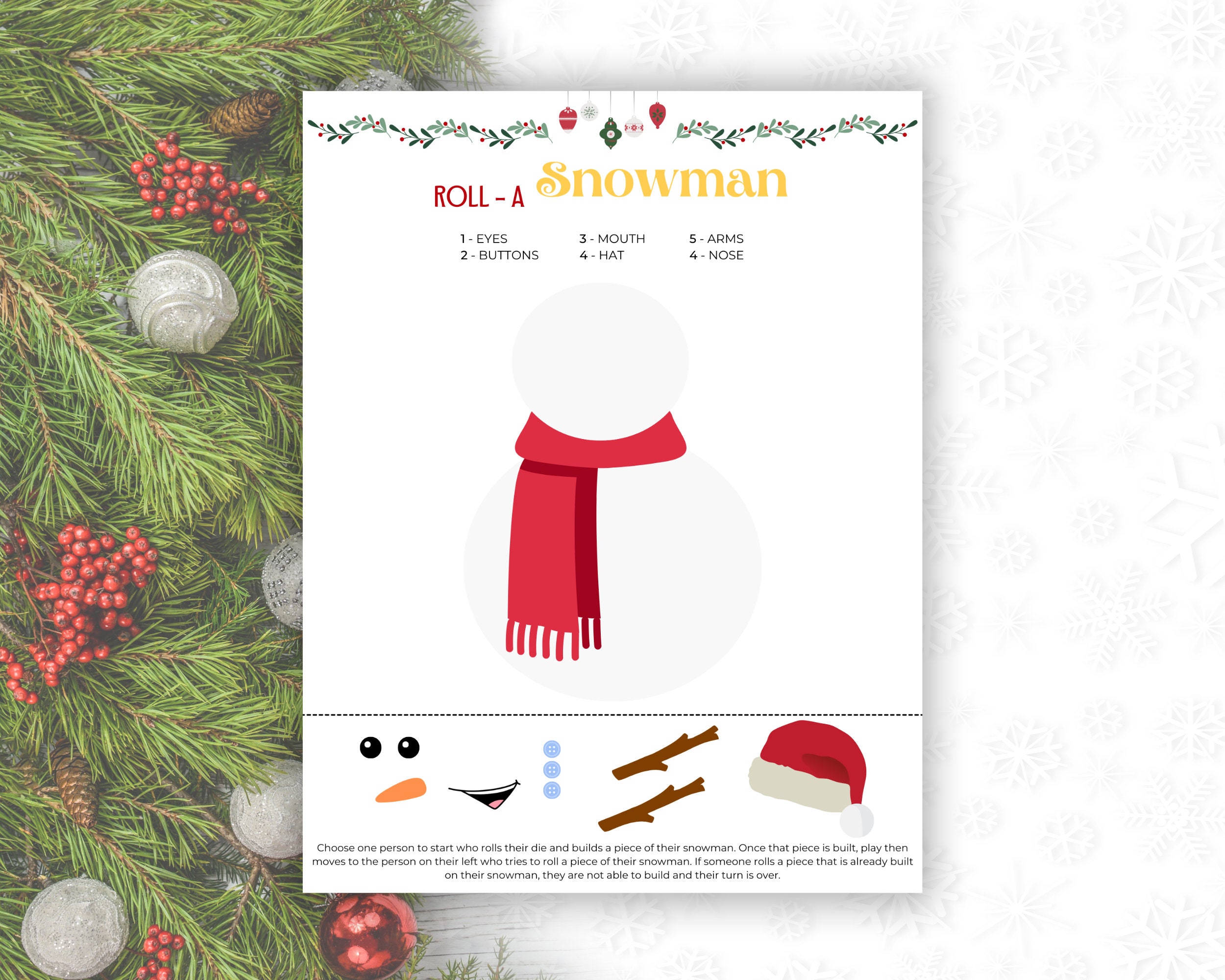 Roll a Snowman Game, Printable Christmas Dice Game, Holiday Party Game ...