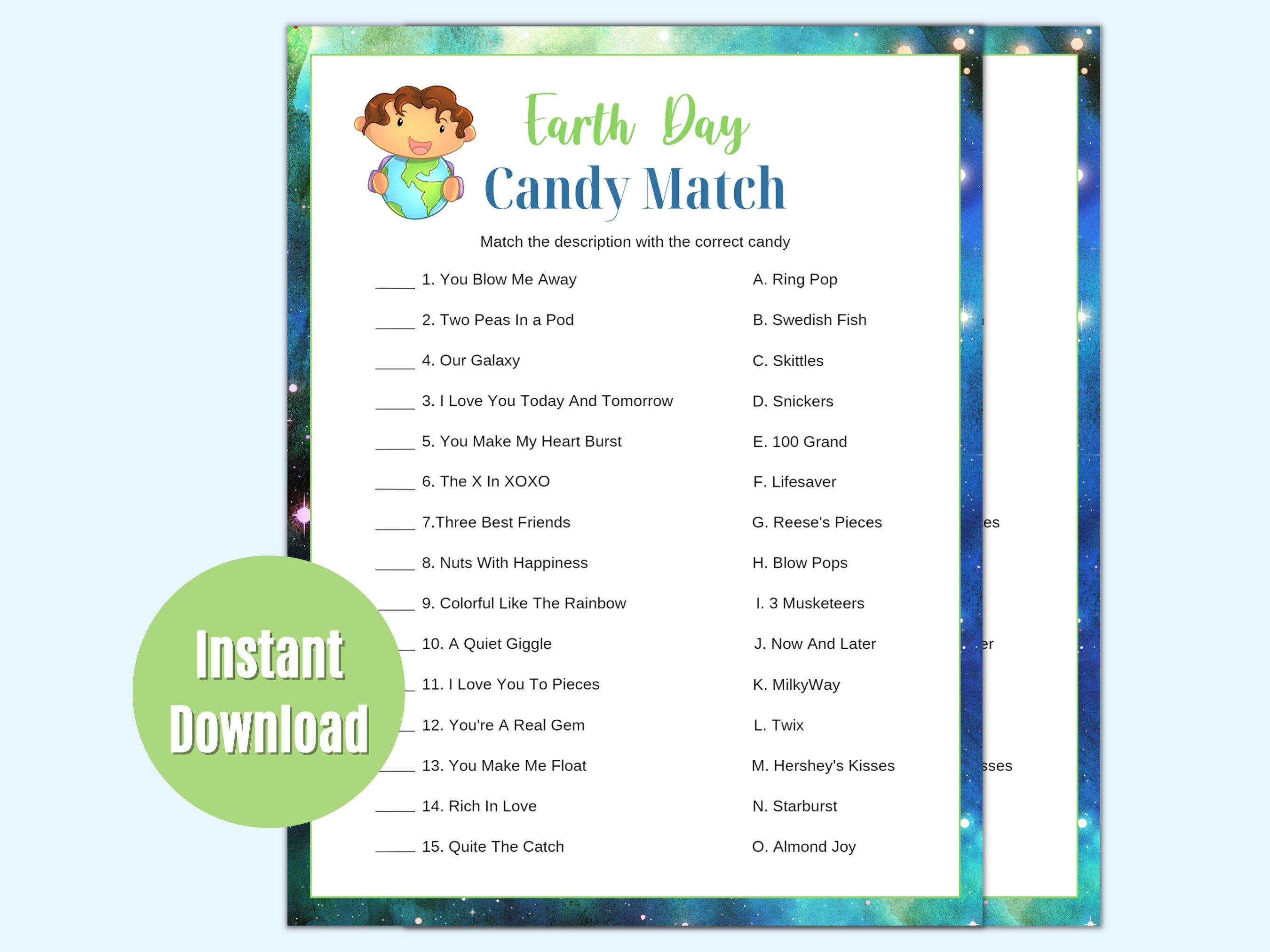 Earth Day Candy Match Game, Printable Earth Day Candy Match Game for ...