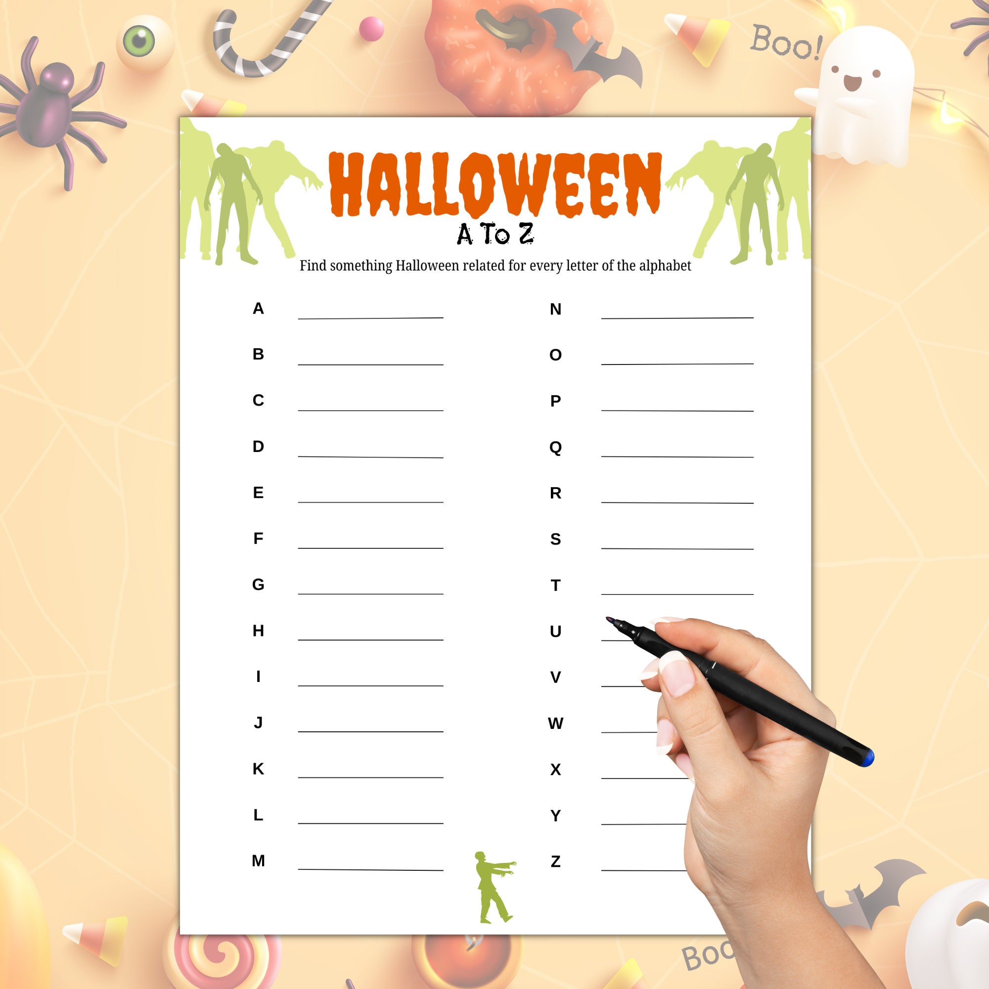 Halloween A to Z Game, Printable Halloween Game, Halloween Party Games ...