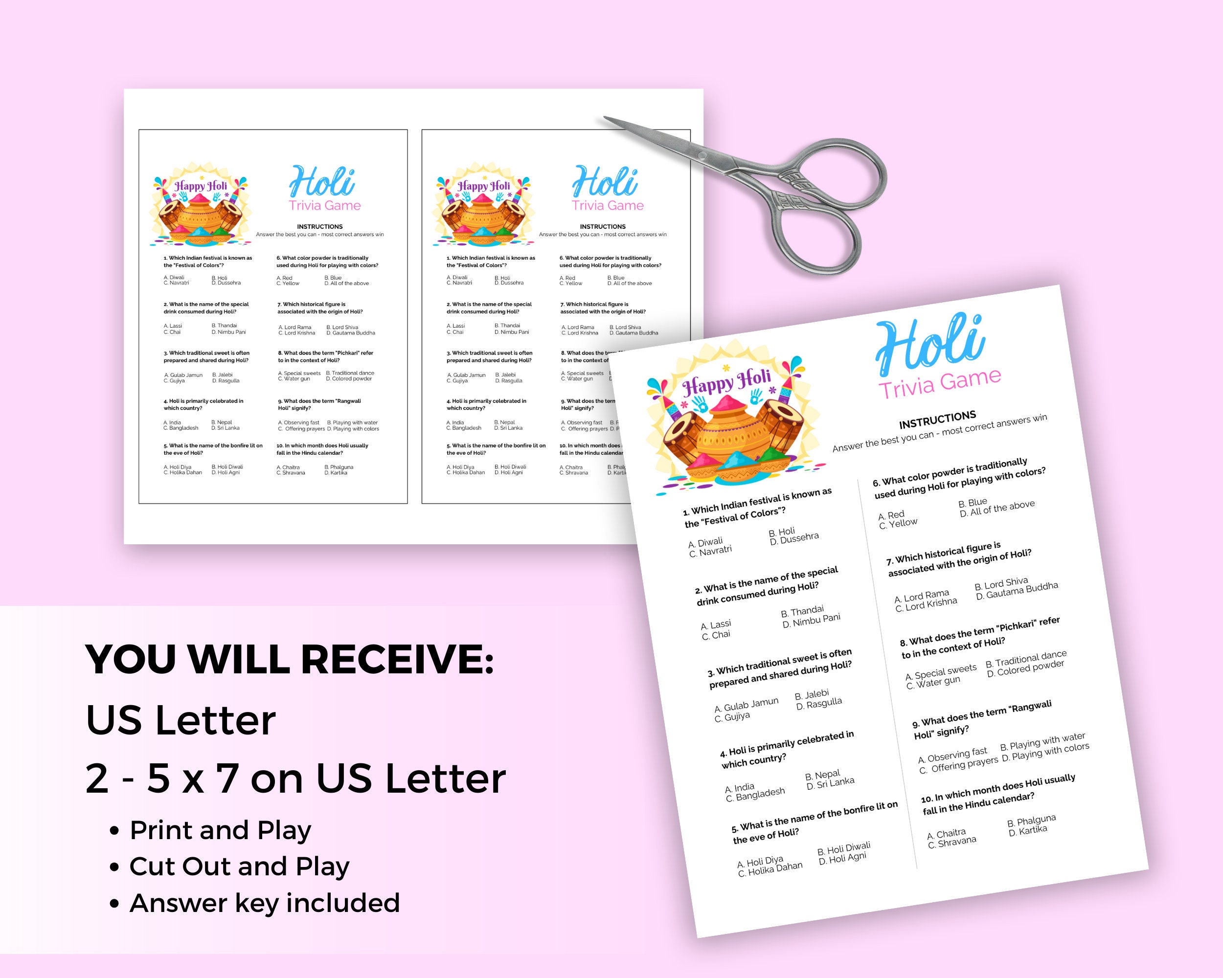 Holi Trivia Game, Printable Festival of Color Trivia Game Activity ...