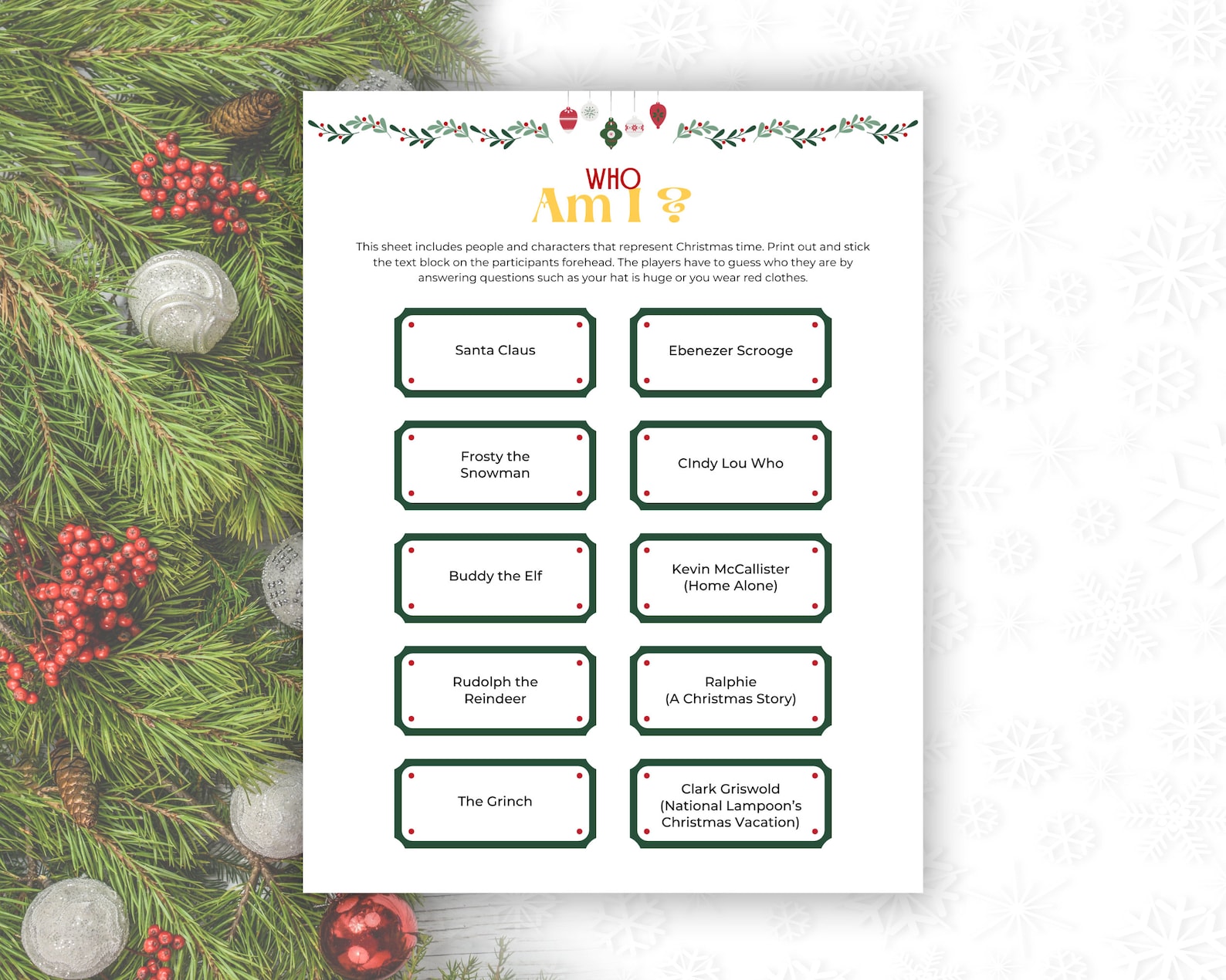 Christmas Who Am I Game, Printable Christmas Who Am I Game, Christmas ...