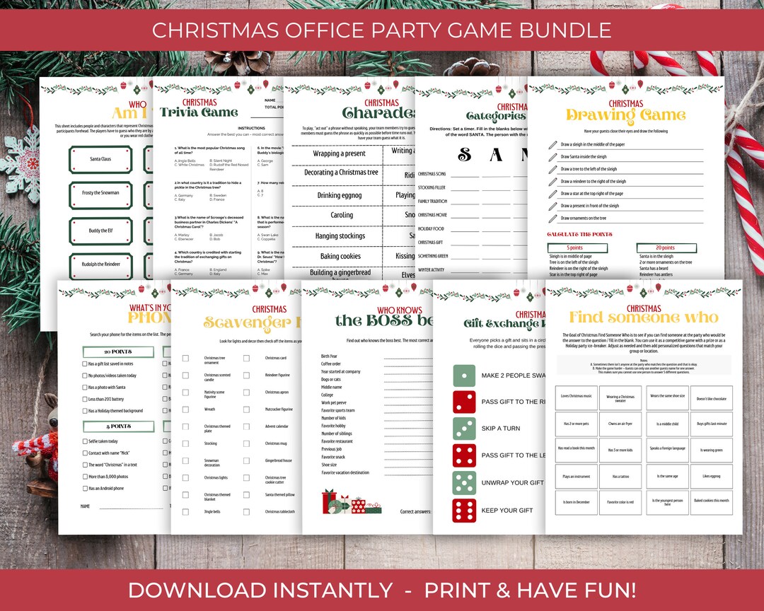 Christmas Office Party Game Bundle, Printable Holiday Work Party Games ...