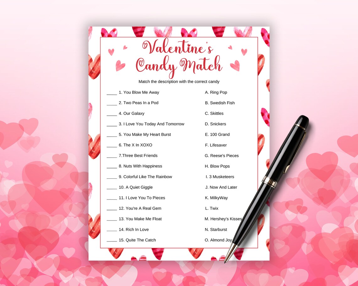 Valentine's Day Candy Match Game, Printable Valentine's Day Game ...