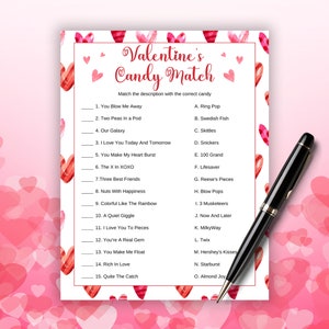Valentine's Day Candy Match Game, Printable Valentine's Day Game ...