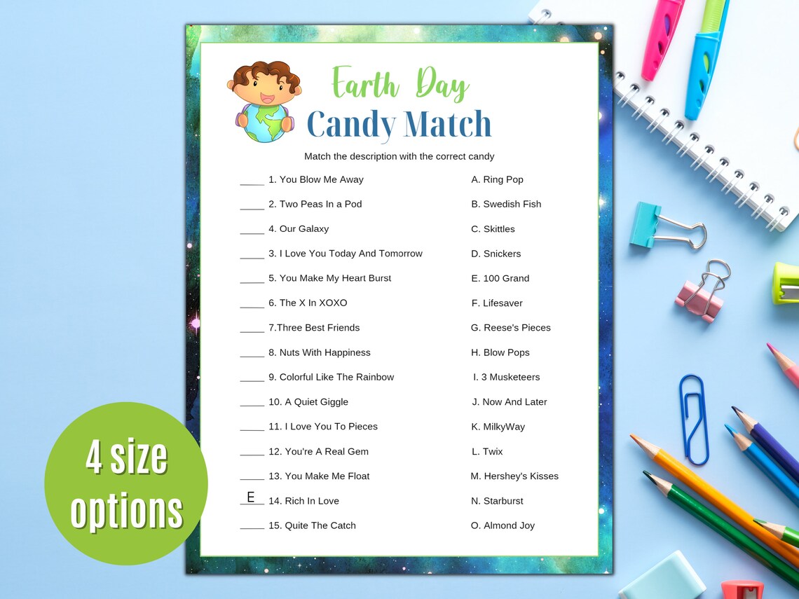 Earth Day Candy Match Game, Printable Earth Day Candy Match Game for ...