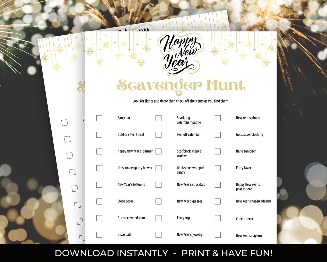 New Year's Scavenger Hunt Game, Printable Treasure Hunt Game, New Year ...
