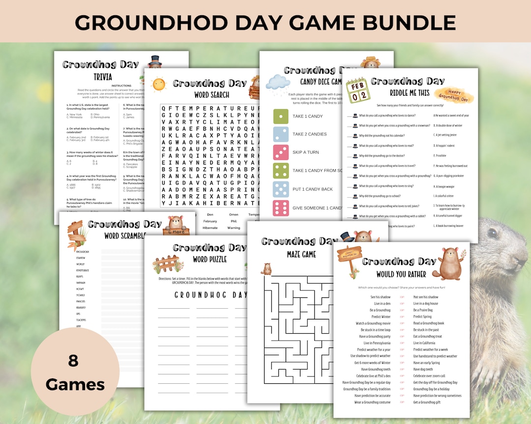 Groundhog Day Game Bundle, Printable Groundhog Day Activities for Kids ...