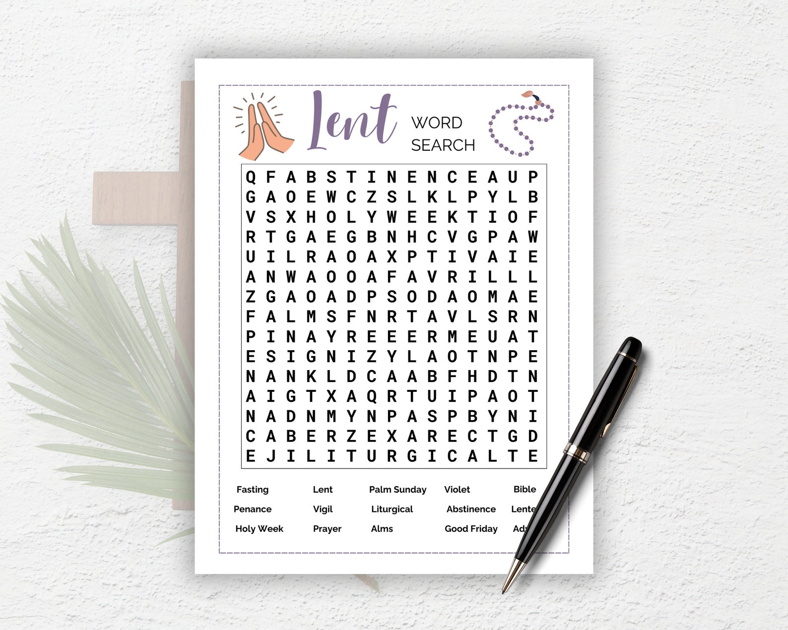 Lent Word Search Game, Printable Lenten Activity, Lent Party Game ...