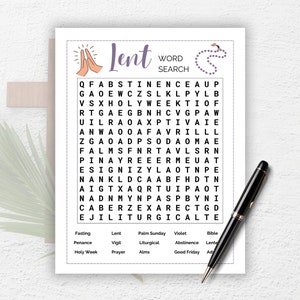 Lent Word Search Game, Printable Lenten Activity, Lent Party Game ...