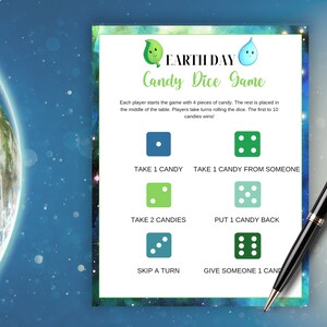 Earth Day Candy Dice Game, Printable Earth Day Candy Dice Activity ...