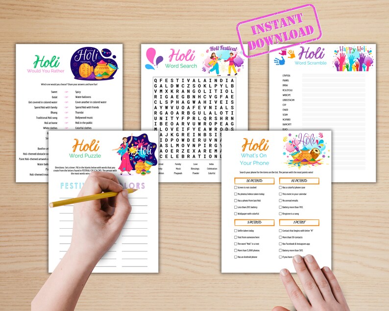 Holi Festival Games Bundle, Printable Holi Festival Activity Bundle ...