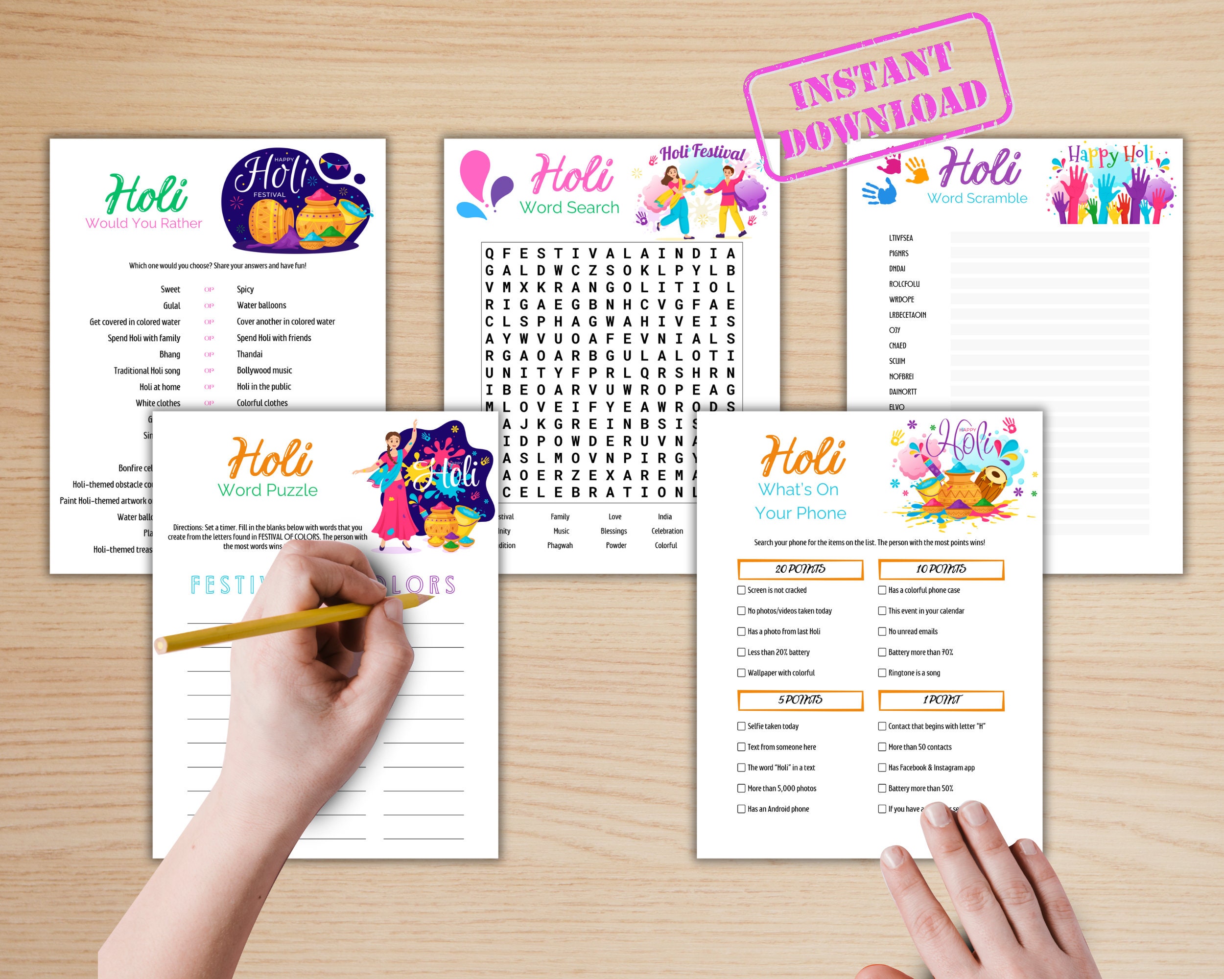 Holi Festival Games Bundle, Printable Holi Festival Activity Bundle ...