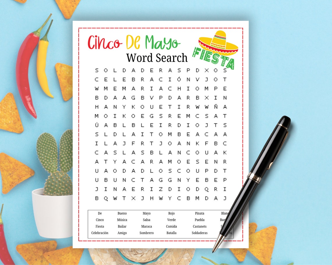 Cinco De Mayo Word Search Game, Printable Cinco De Mayo Activity, Cinco ...