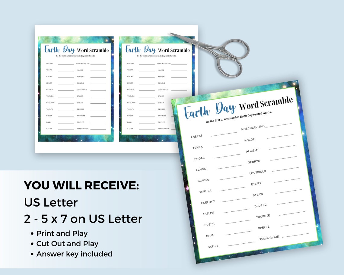 Earth Day Word Scramble Game, Printable Earth Day Word Scramble ...