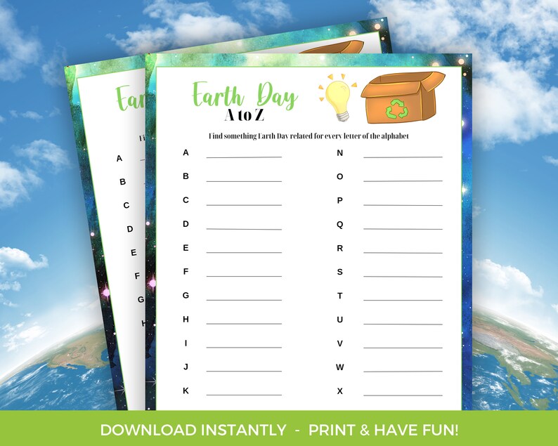 Earth Day A to Z Game, Printable Earth Day A to Z Activity, Earth Day ...