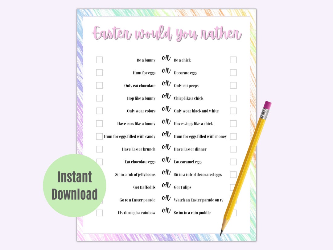 Easter Would You Rather Game Printable Easter Party Game - Etsy