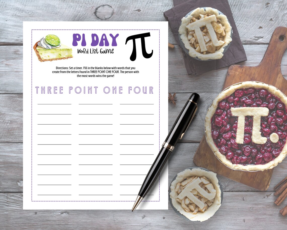 Pi Day Word List Game, Printable Pi Day Word List Activity, Pi Day Party, Pi Day Games, Pi Day ...