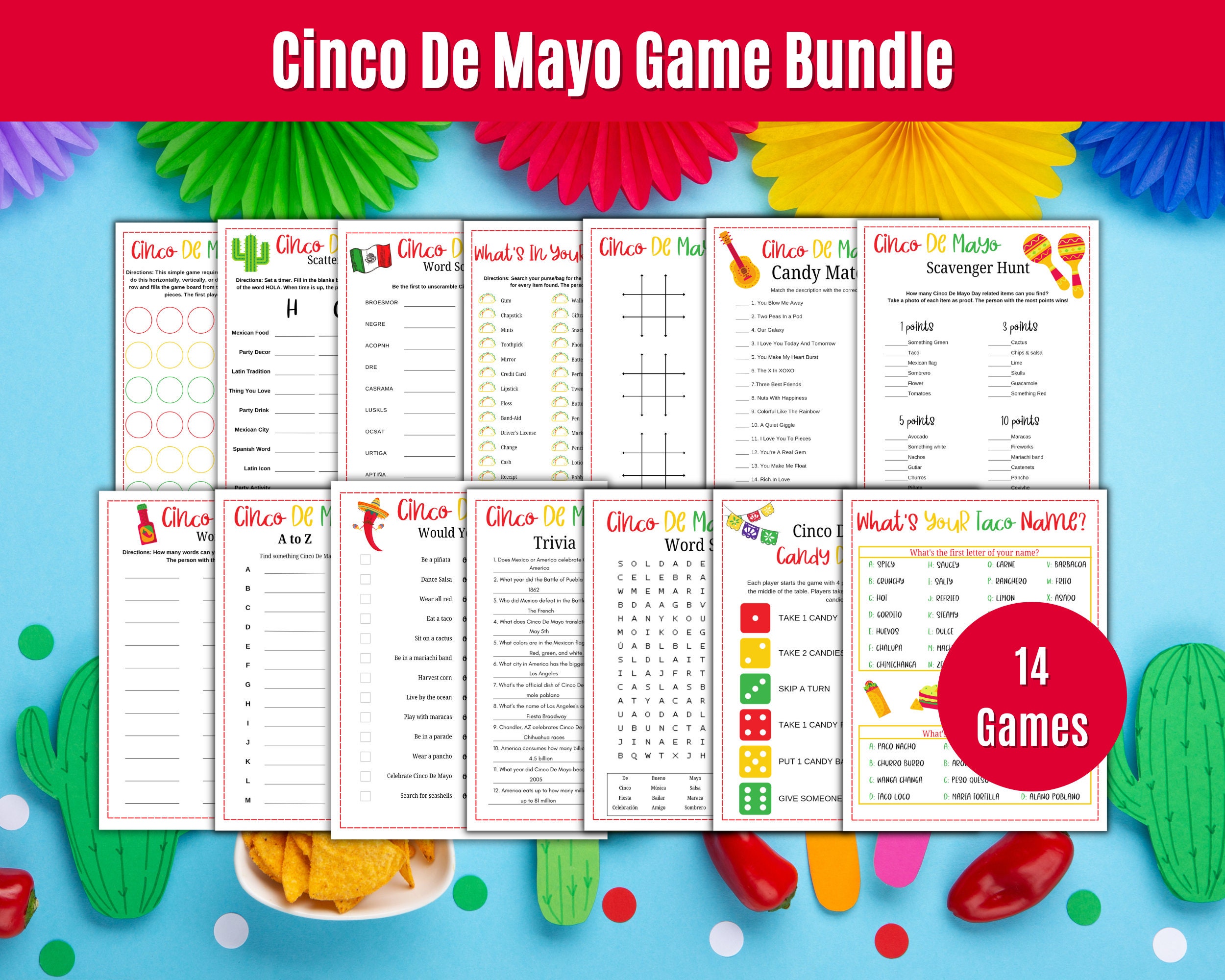 Cinco De Mayo Game Bundle, Printable Cinco De Mayo Games, Cinco De Mayo ...
