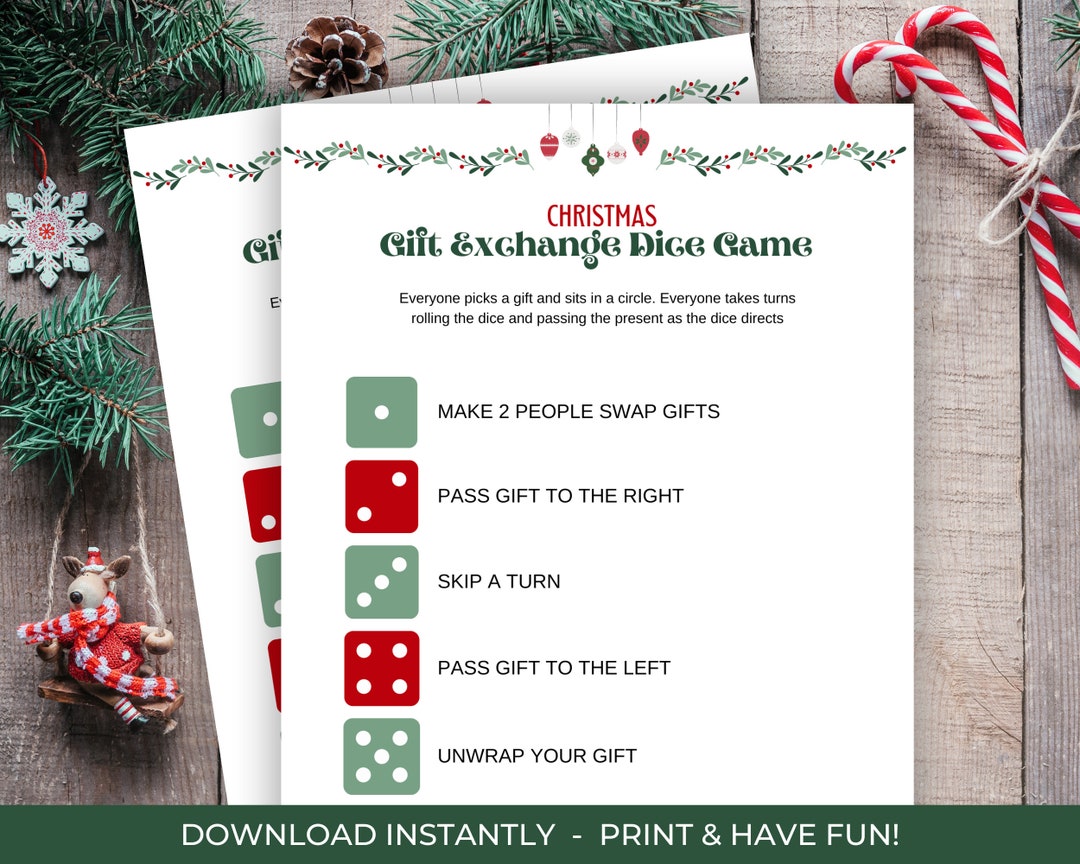 Christmas Gift Exchange Dice Game, Printable Christmas Gift Dice Game ...